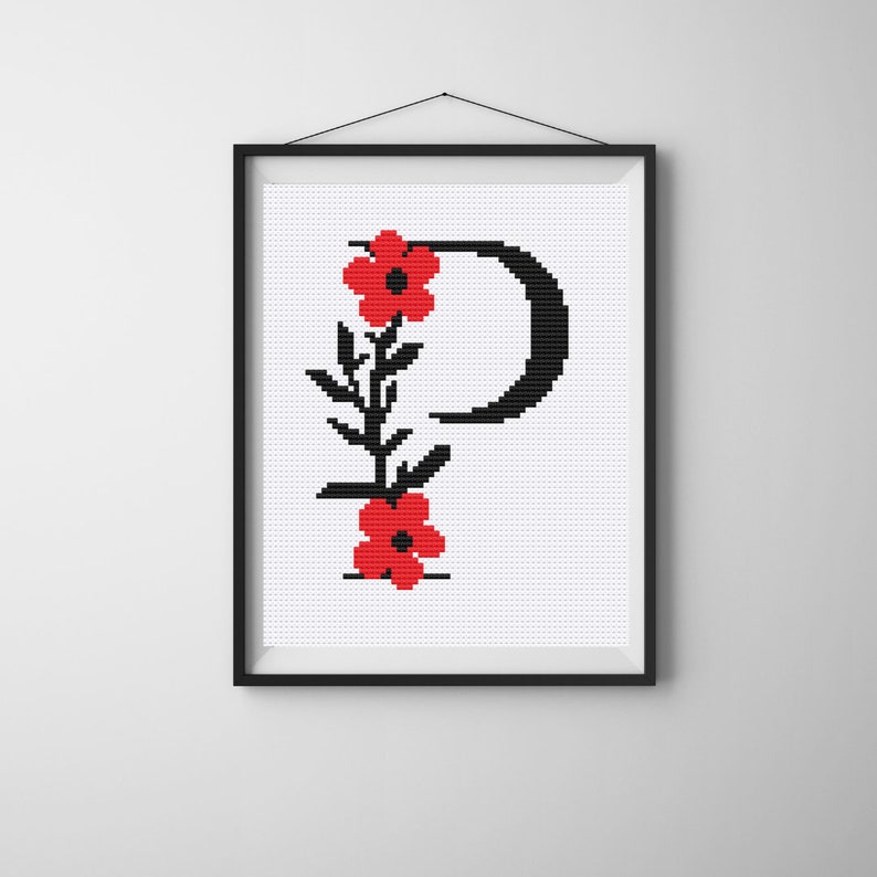 Floral Letter P Cross Stitch Pattern, Monogram P Cross Stitch, Initial ...