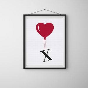 Letter X Cross Stitch Pattern, Heart Balloon X Cross Stitch, Initial ...
