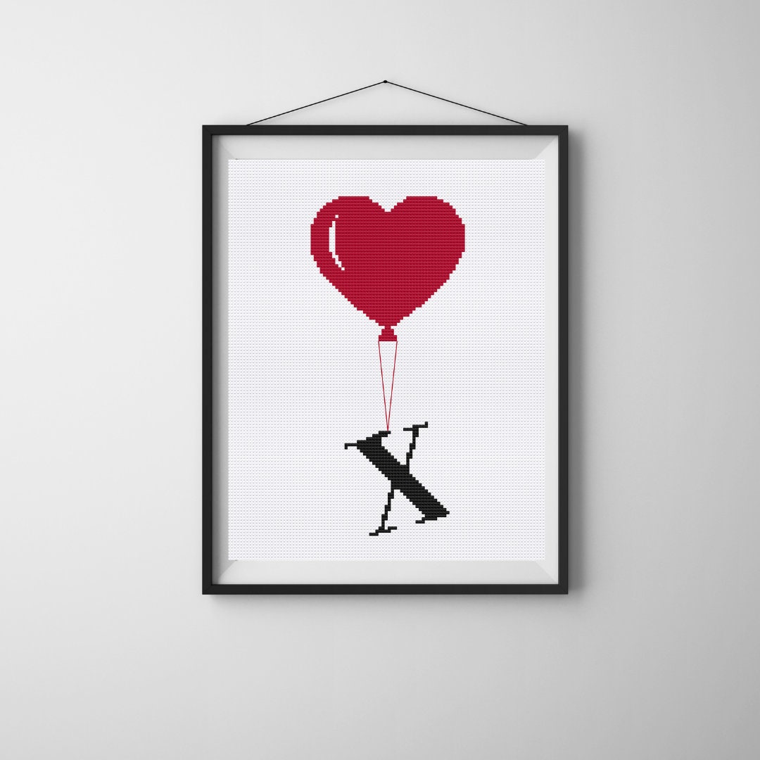 Letter X Cross Stitch Pattern, Heart Balloon X Cross Stitch, Initial ...