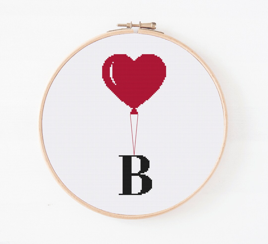 Letter B Cross Stitch Pattern, Heart Balloon B Cross Stitch, Initial ...