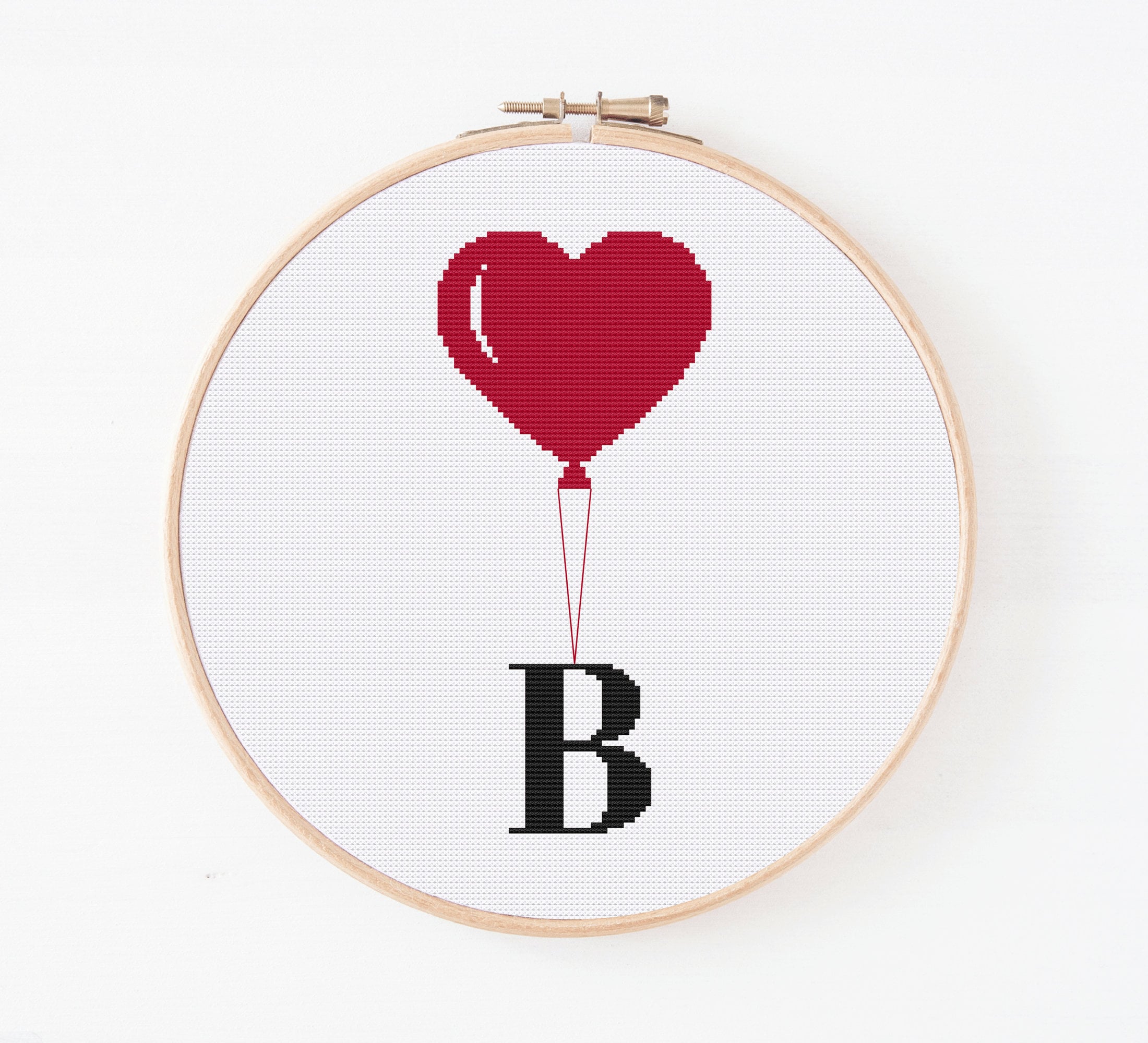 Letter B Cross Stitch Pattern, Heart Balloon B Cross Stitch, Initial ...