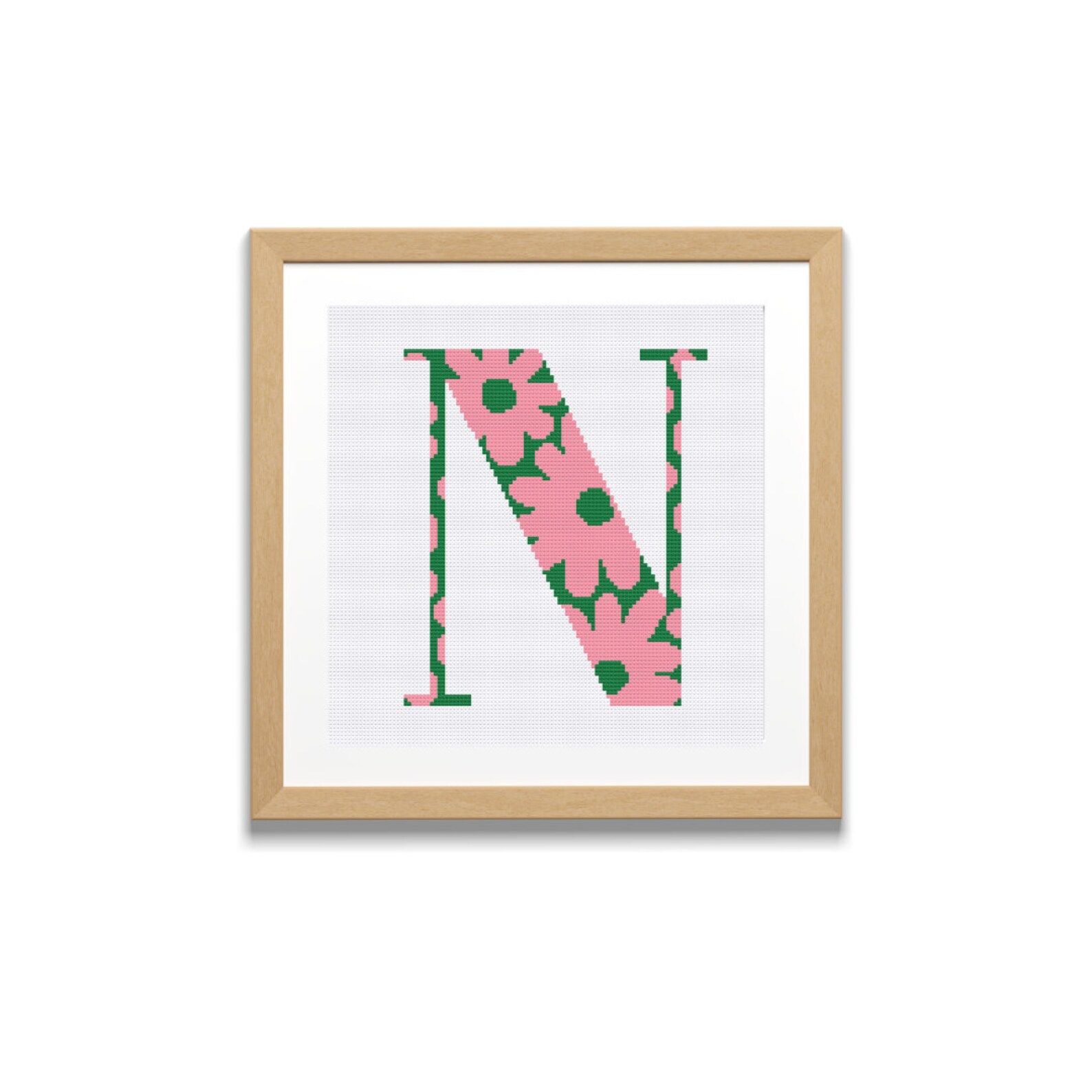 Letter N, Cross Stitch Alphabet Pattern, Floral Monogram, Counted Cross ...
