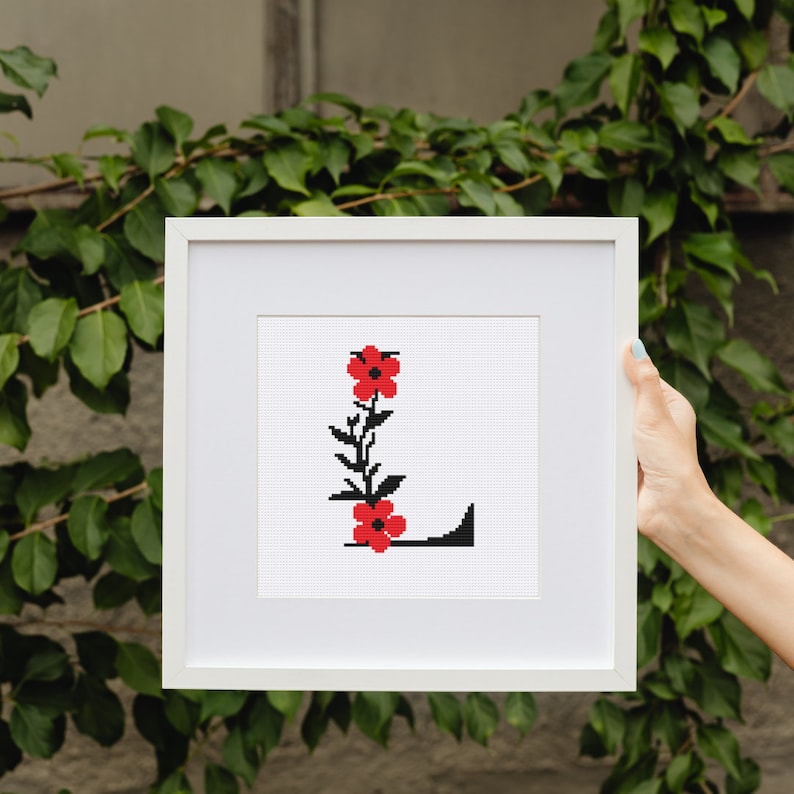 Floral Letter L Cross Stitch Pattern, Monogram L Cross Stitch, Initial ...