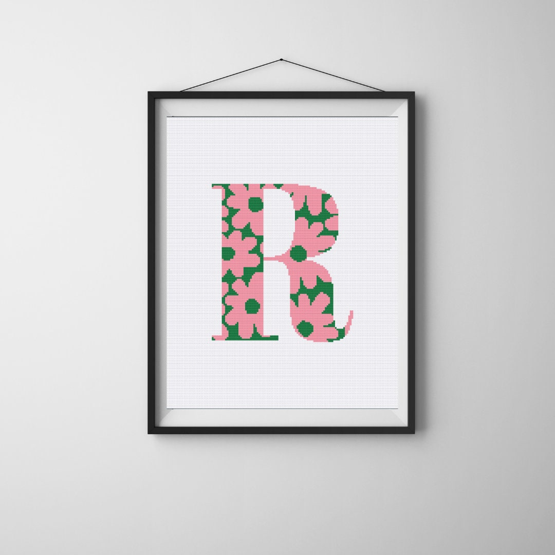 Letter R, Cross Stitch Alphabet Pattern, Floral Monogram, Counted Cross ...