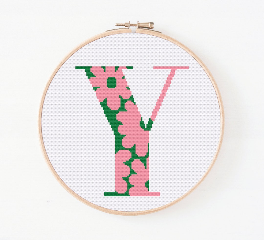 Letter Y, Cross Stitch Alphabet Pattern, Floral Monogram, Counted Cross ...