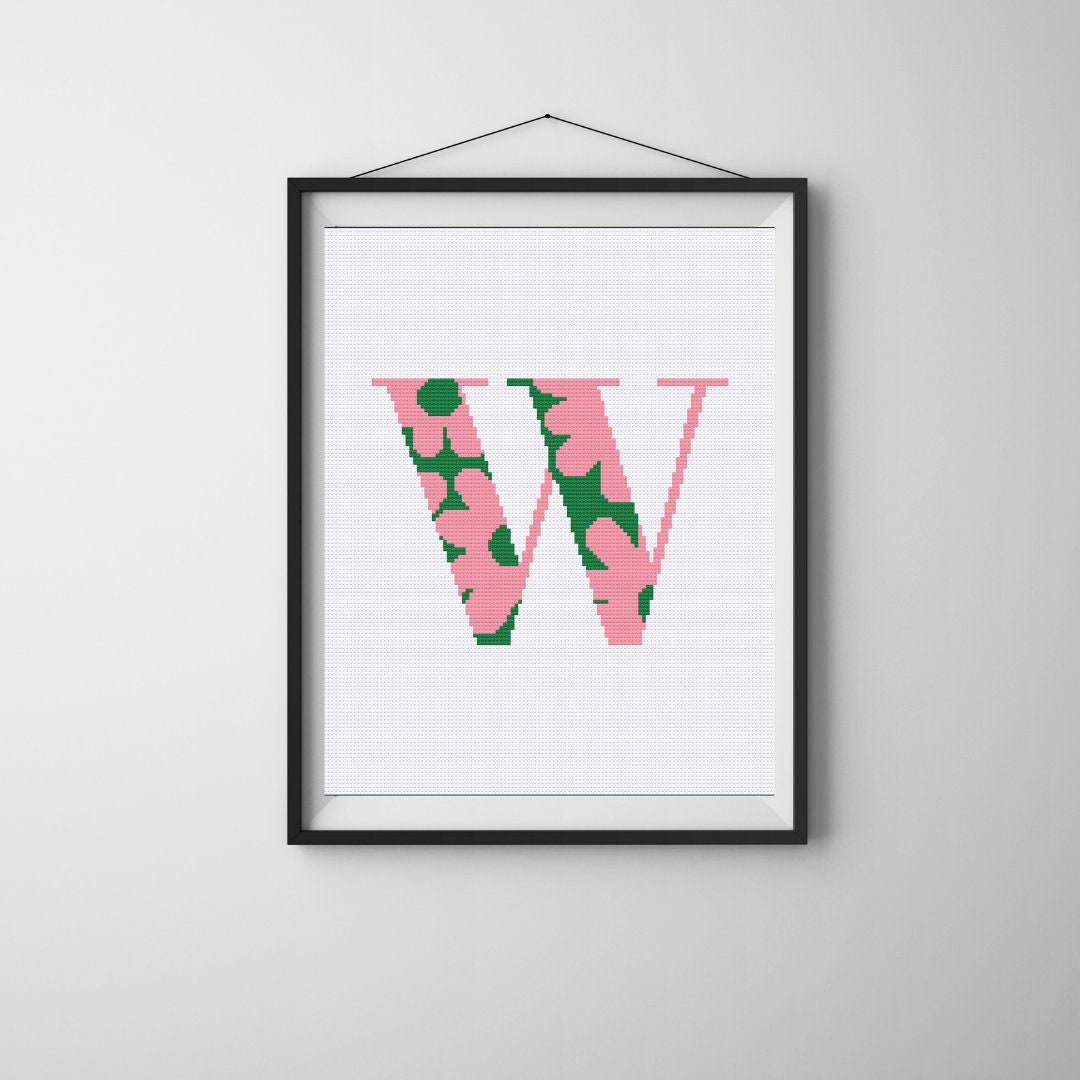 Letter W, Cross Stitch Alphabet Pattern, Floral Monogram, Counted Cross ...