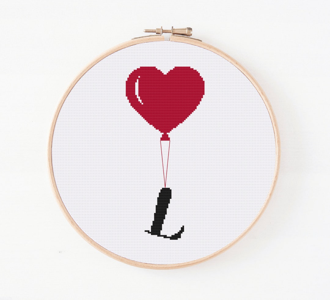 Letter L Cross Stitch Pattern, Heart Balloon L Cross Stitch, Initial ...