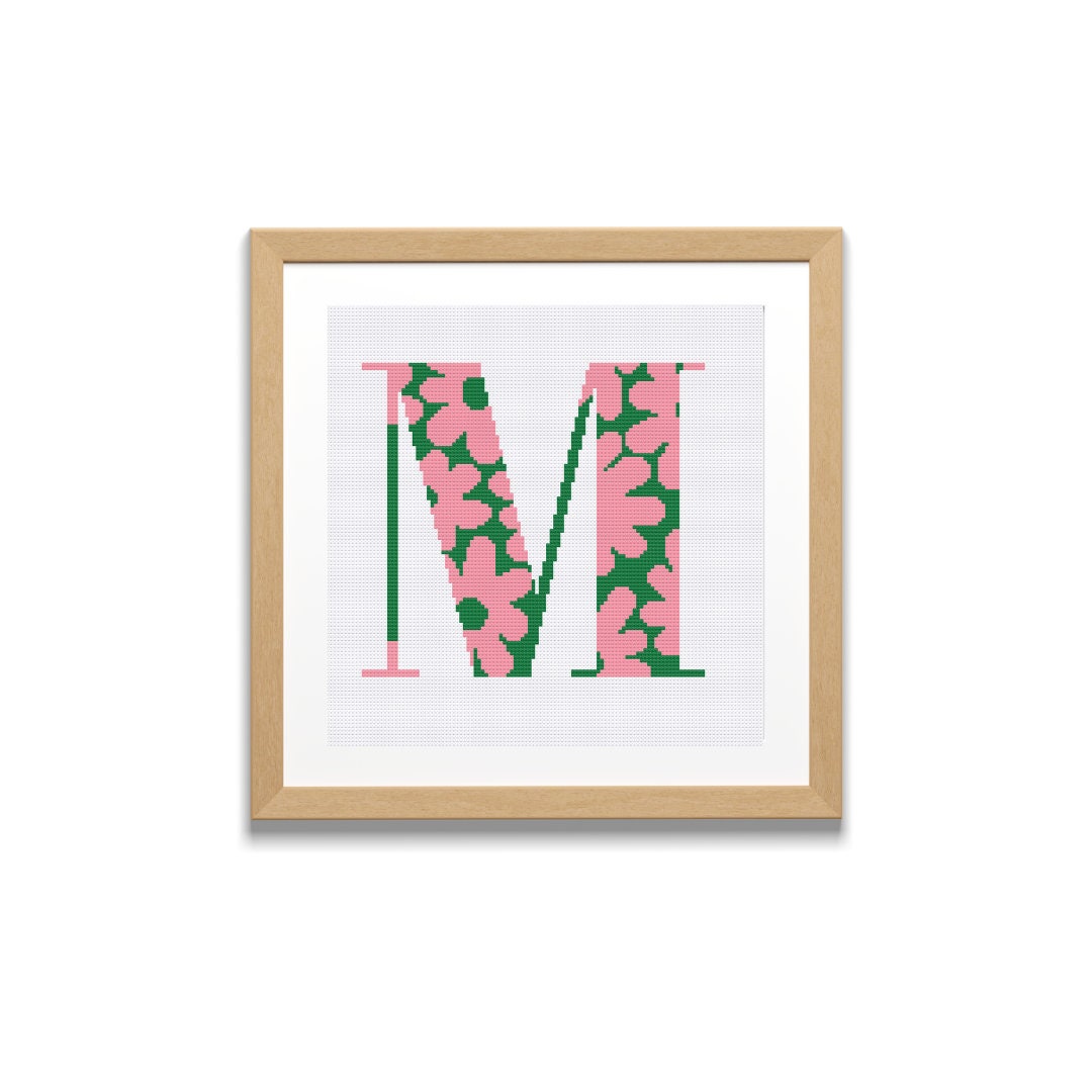 Letter M, Cross Stitch Alphabet Pattern, Floral Monogram, Counted Cross ...