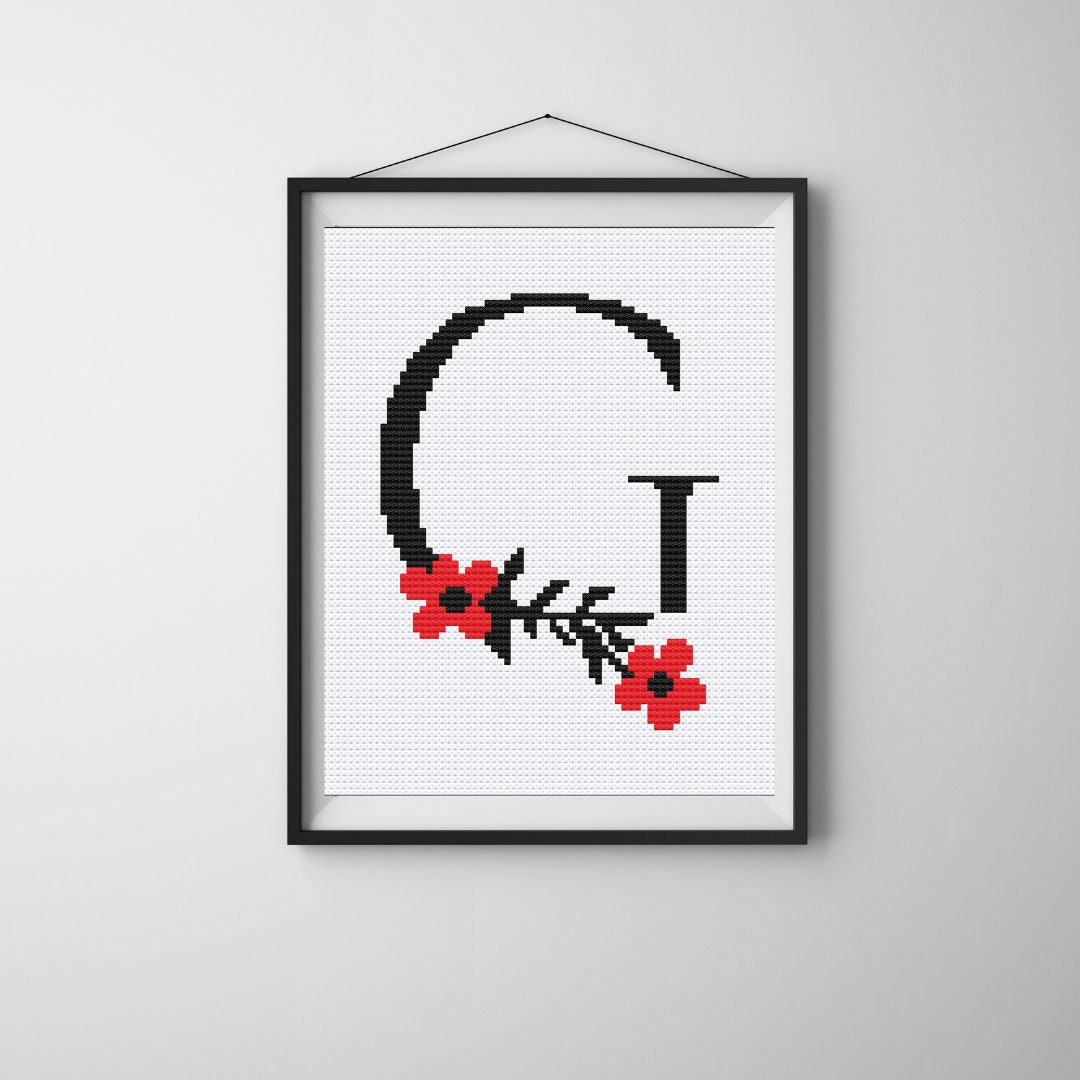 Floral Letter G Cross Stitch Pattern, Monogram G Cross Stitch, Initial ...