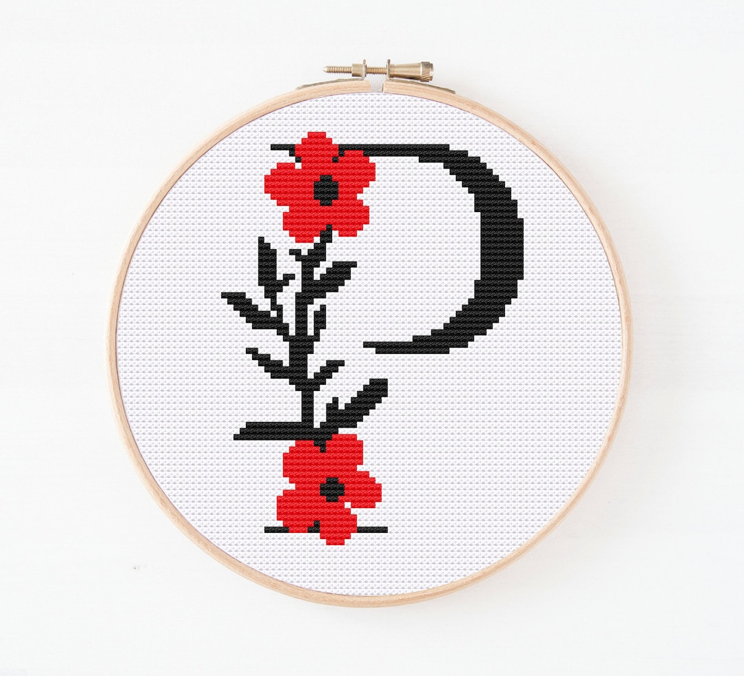Floral Letter P Cross Stitch Pattern, Monogram P Cross Stitch, Initial ...