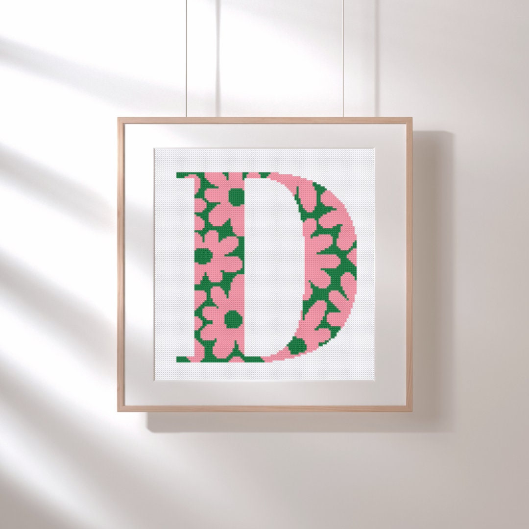 Letter D, Cross Stitch Alphabet Pattern, Floral Monogram, Counted Cross ...