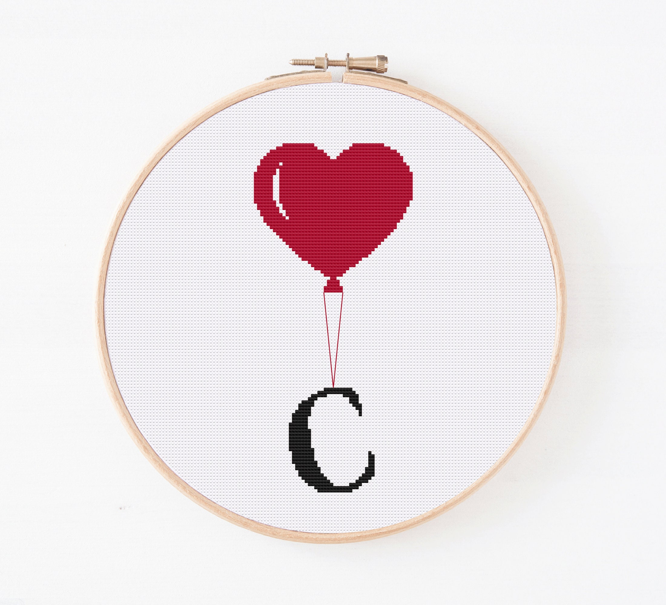 Letter C Cross Stitch Pattern, Heart Balloon C Cross Stitch, Initial ...