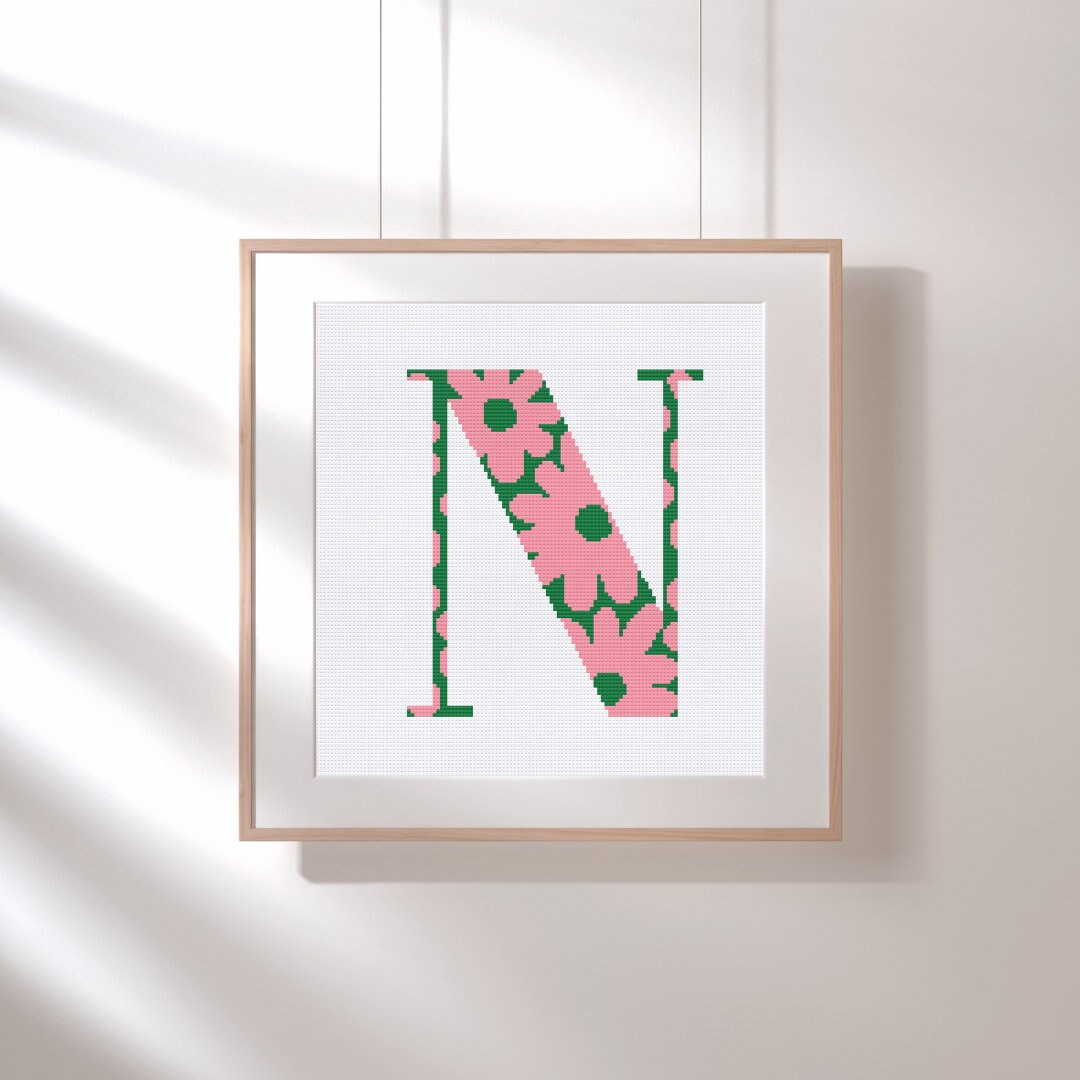 Letter N, Cross Stitch Alphabet Pattern, Floral Monogram, Counted Cross ...