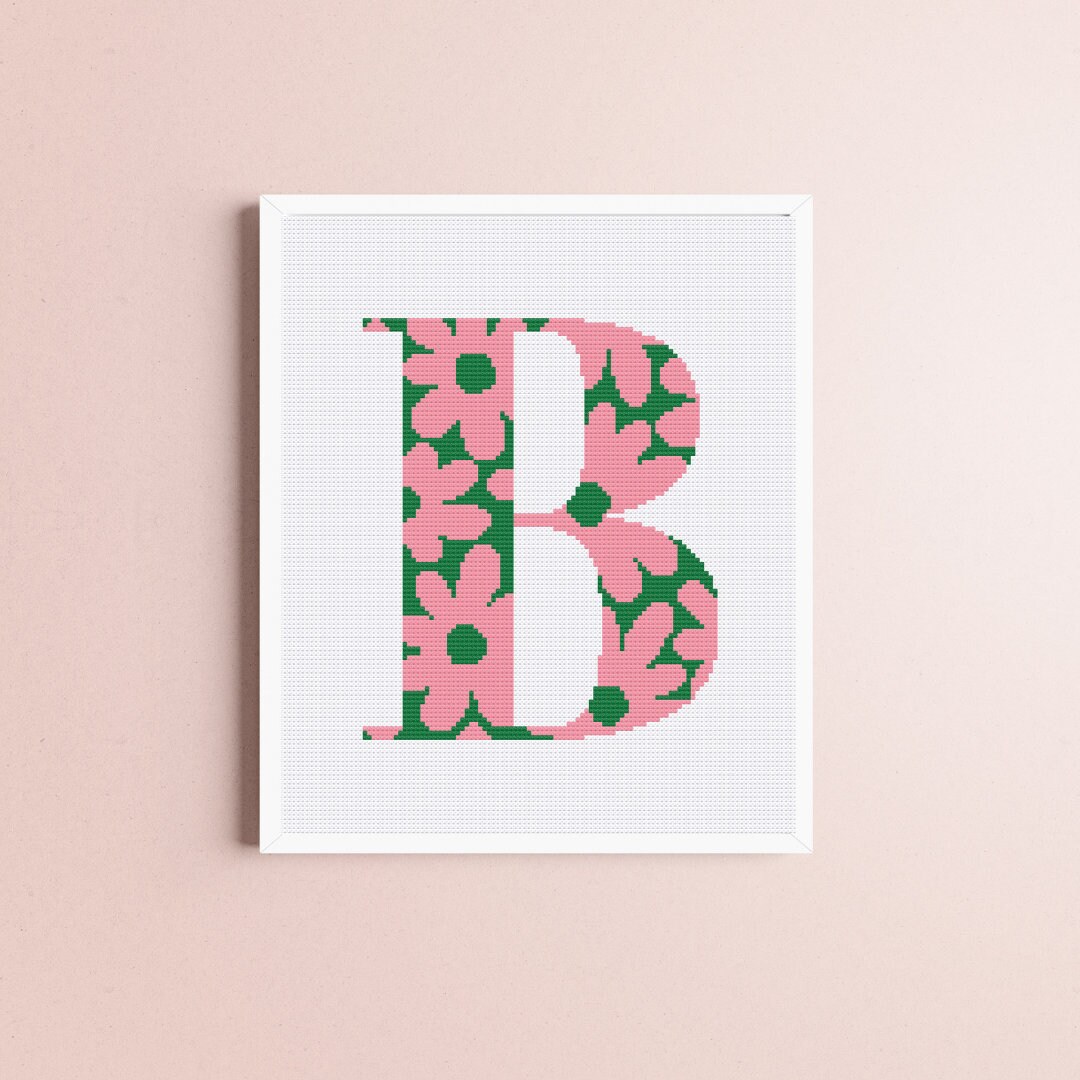 Letter B, Cross Stitch Alphabet Pattern, Floral Monogram, Counted Cross ...