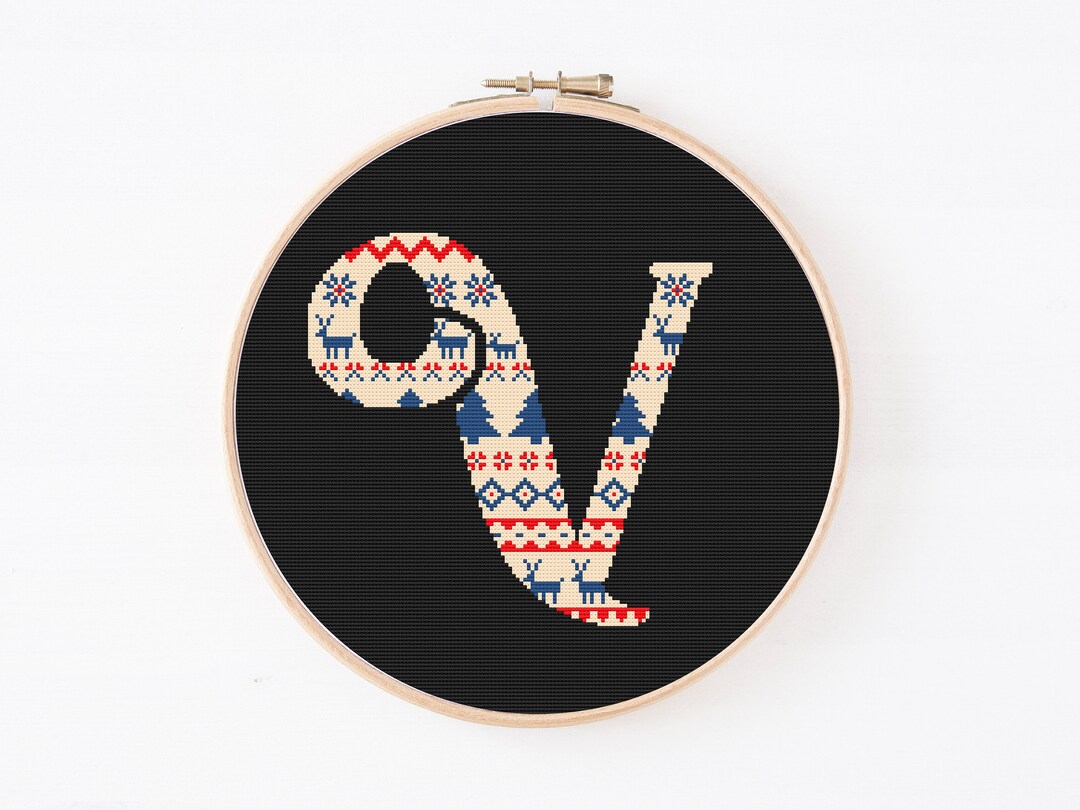 Letter V Christmas Cross Stitch Pattern, Custom Alphabet Letter ...