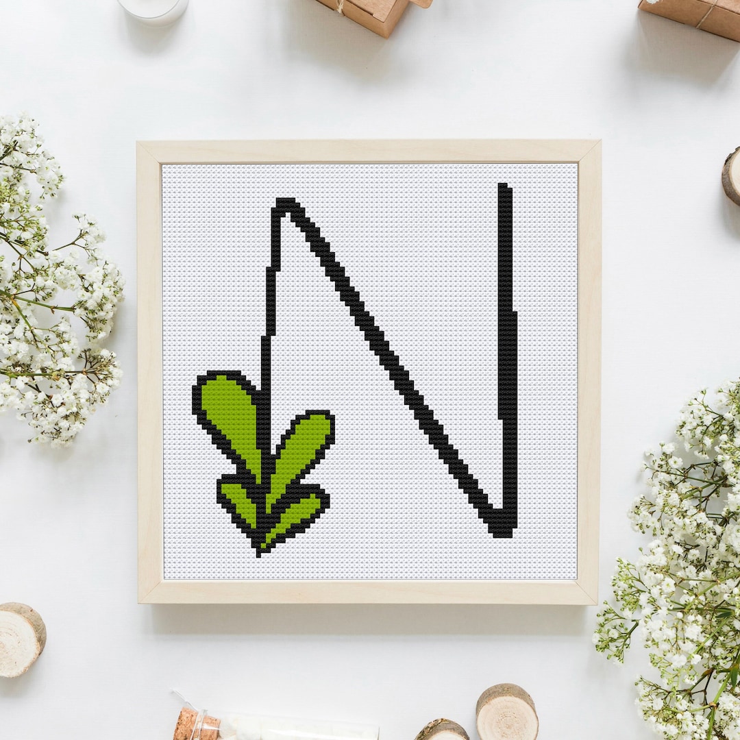 Floral Letter N, Cross Stitch N Pattern, Monogram N Cross Stitch ...