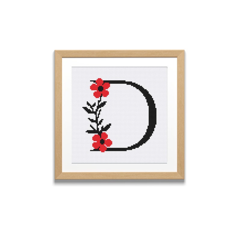 Floral Letter D Cross Stitch Pattern, Monogram D Cross Stitch, Initial ...