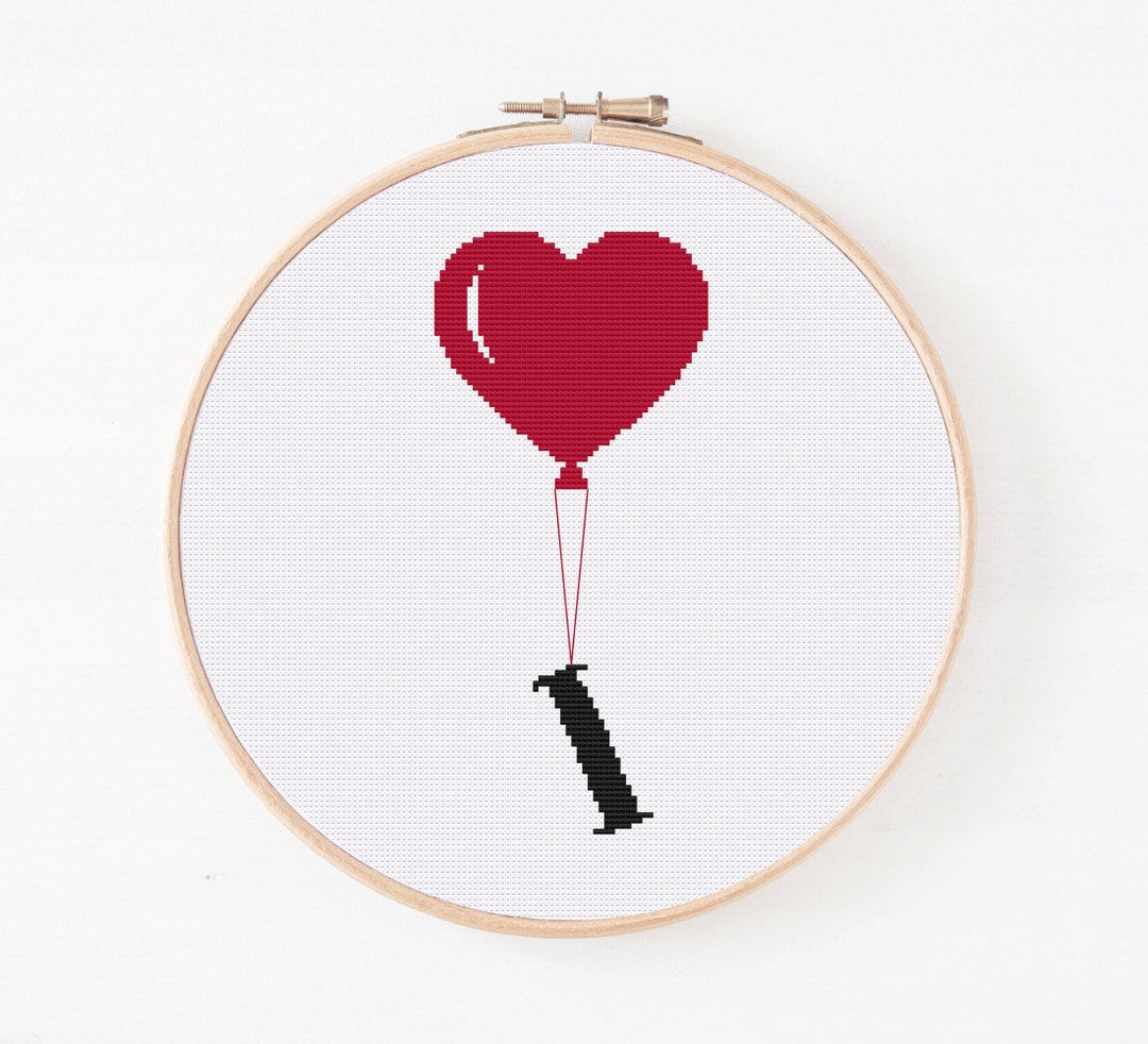 Letter I Cross Stitch Pattern, Heart Balloon I Cross Stitch, Initial ...