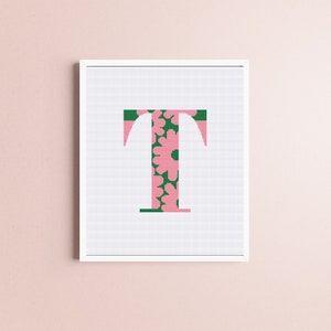 Letter T, Cross Stitch Alphabet Pattern, Floral Monogram, Counted Cross ...