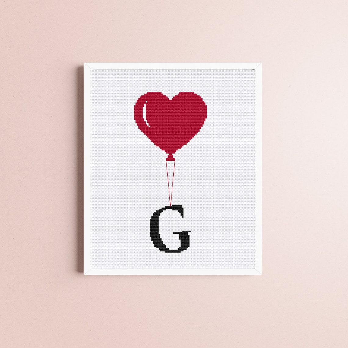 Letter G Cross Stitch Pattern, Heart Balloon G Cross Stitch, Initial ...