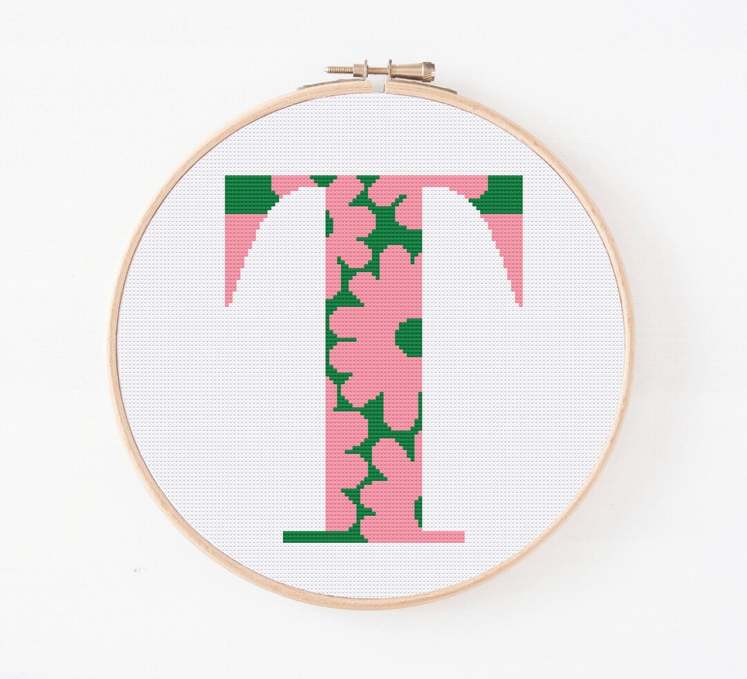 Letter T, Cross Stitch Alphabet Pattern, Floral Monogram, Counted Cross ...