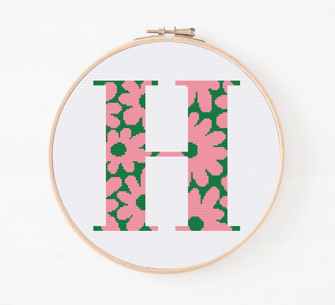 Letter H, Cross Stitch Alphabet Pattern, Floral Monogram, Counted Cross ...
