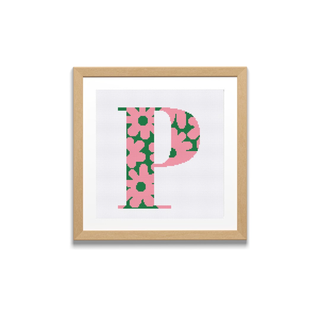 Letter P, Cross Stitch Alphabet Pattern, Floral Monogram, Counted Cross ...