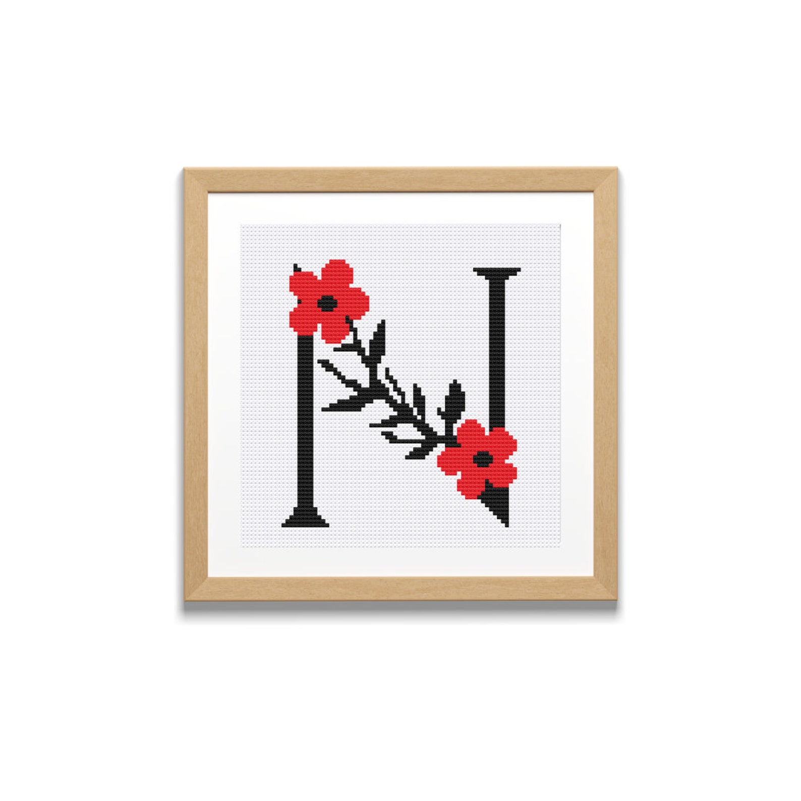 Floral Letter N Cross Stitch Pattern, Monogram N Cross Stitch, Initial ...