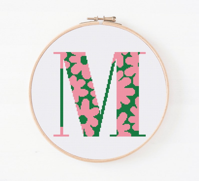 Letter M, Cross Stitch Alphabet Pattern, Floral Monogram, Counted Cross ...