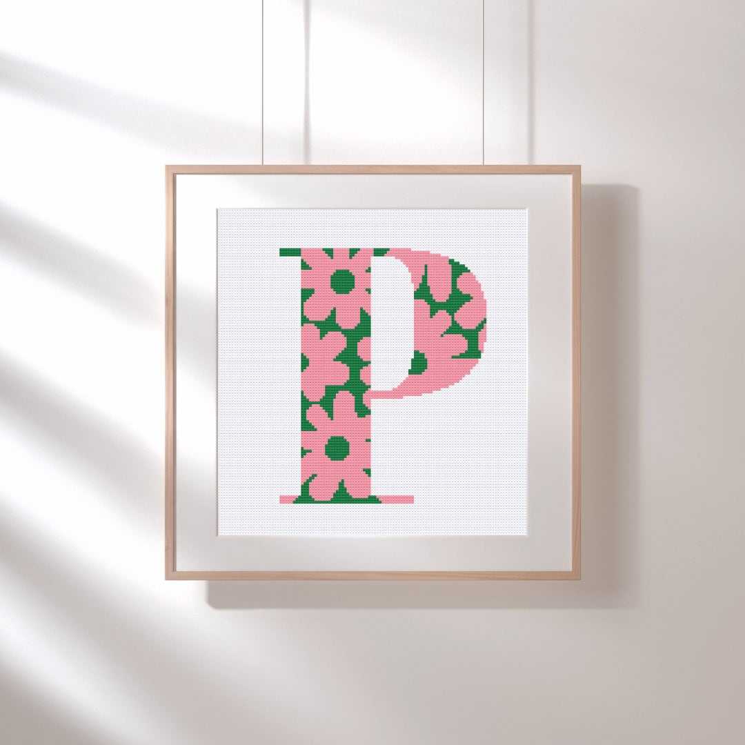Letter P, Cross Stitch Alphabet Pattern, Floral Monogram, Counted Cross ...