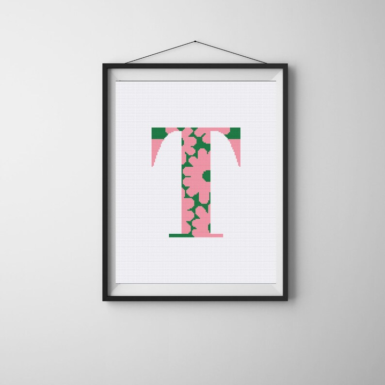 Letter T, Cross Stitch Alphabet Pattern, Floral Monogram, Counted Cross ...