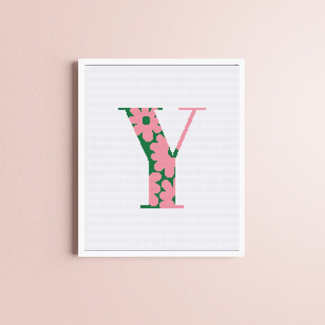 Letter Y, Cross Stitch Alphabet Pattern, Floral Monogram, Counted Cross ...
