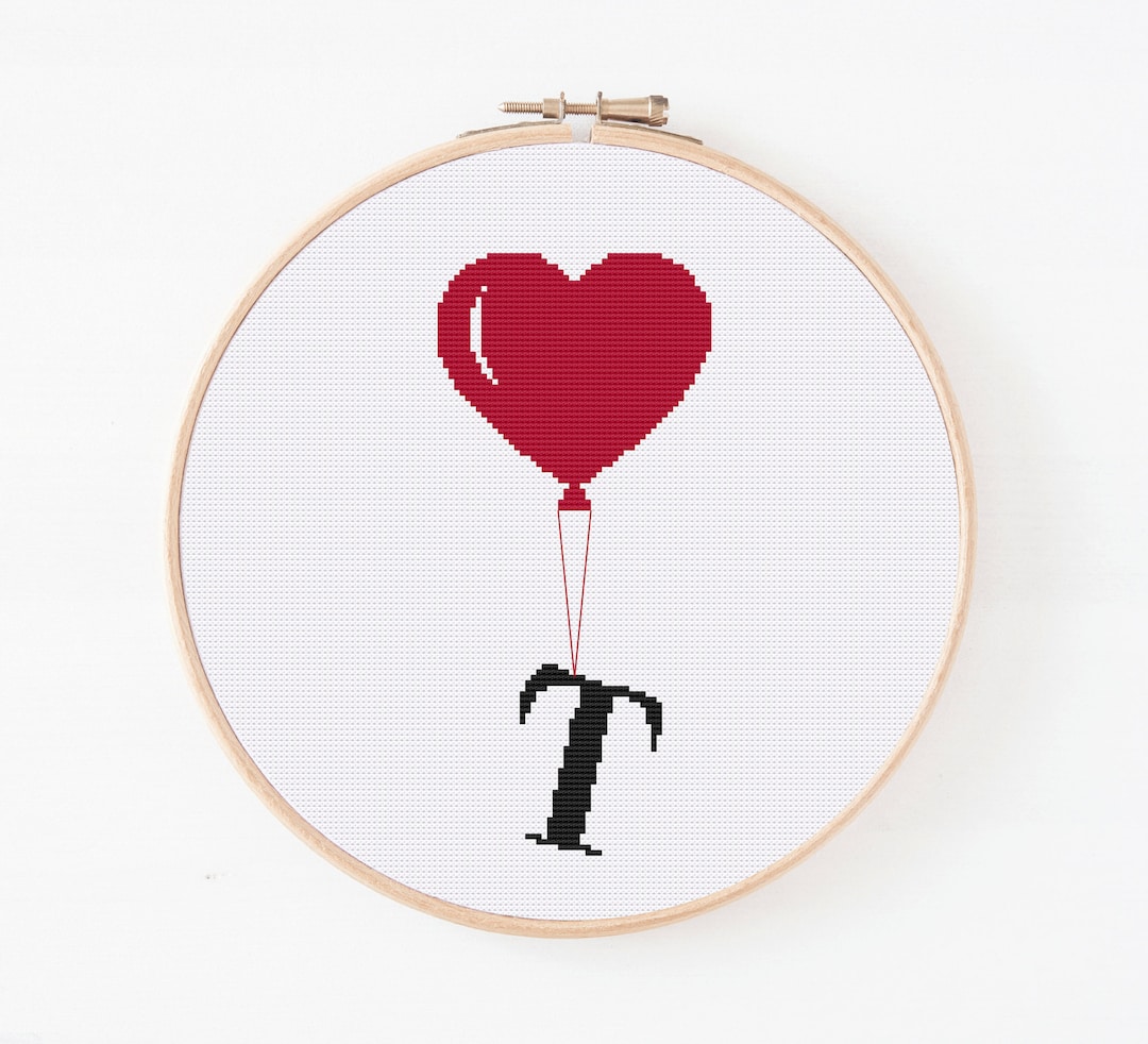Letter T Cross Stitch Pattern, Heart Balloon T Cross Stitch, Initial ...