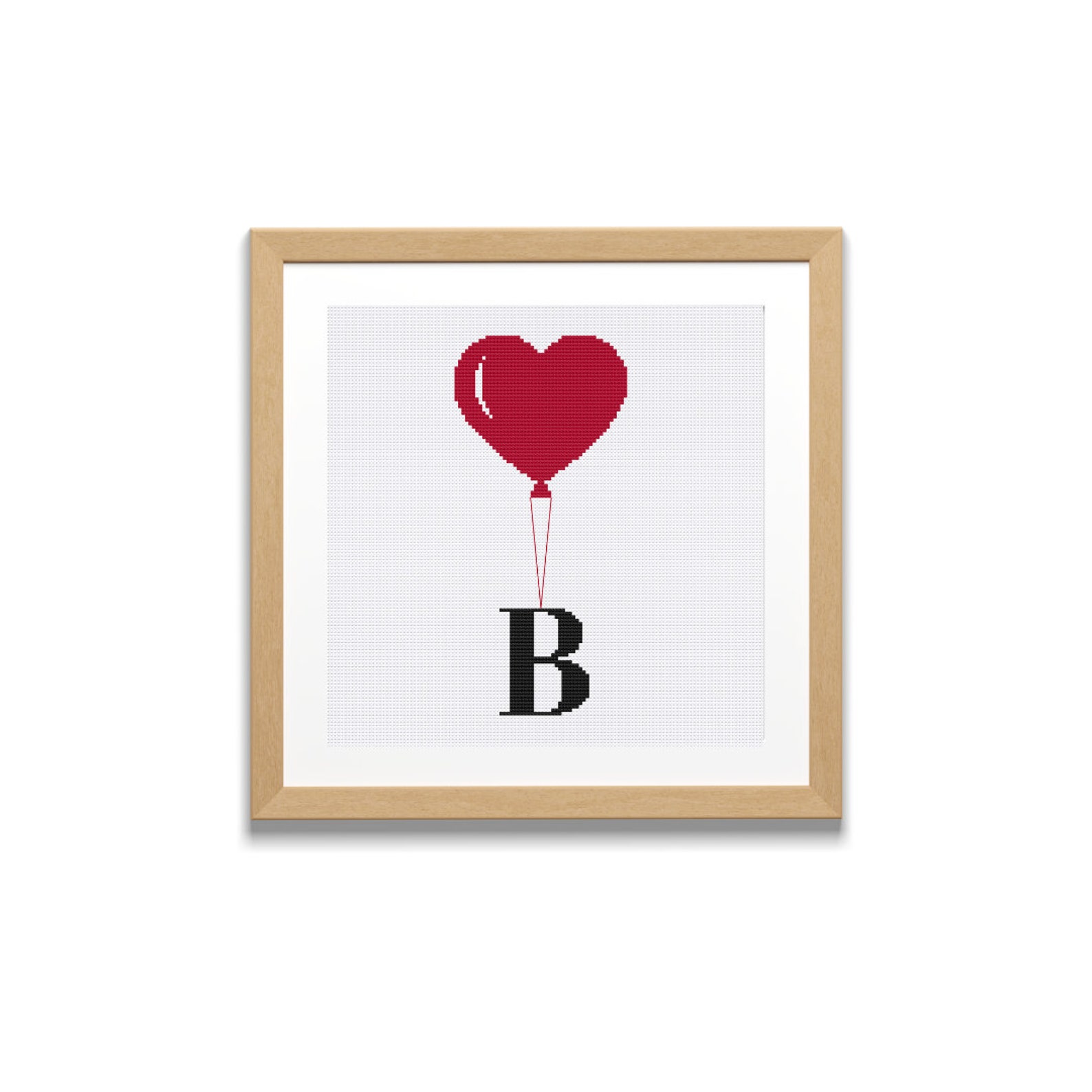 Letter B Cross Stitch Pattern, Heart Balloon B Cross Stitch, Initial ...