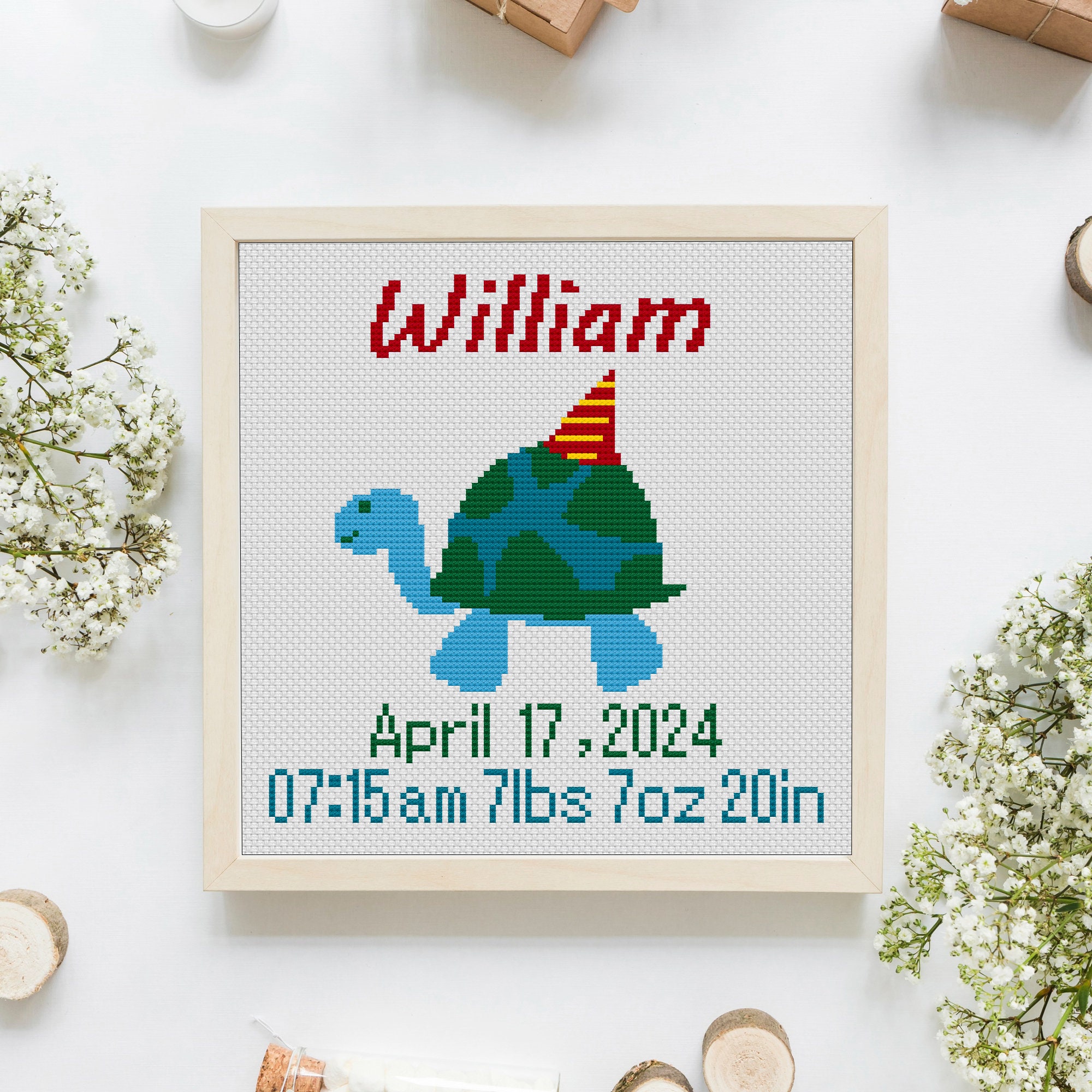 Baby Birth Announcement, Baby Birth Cross Stitch, Modern Cross Stitch ...