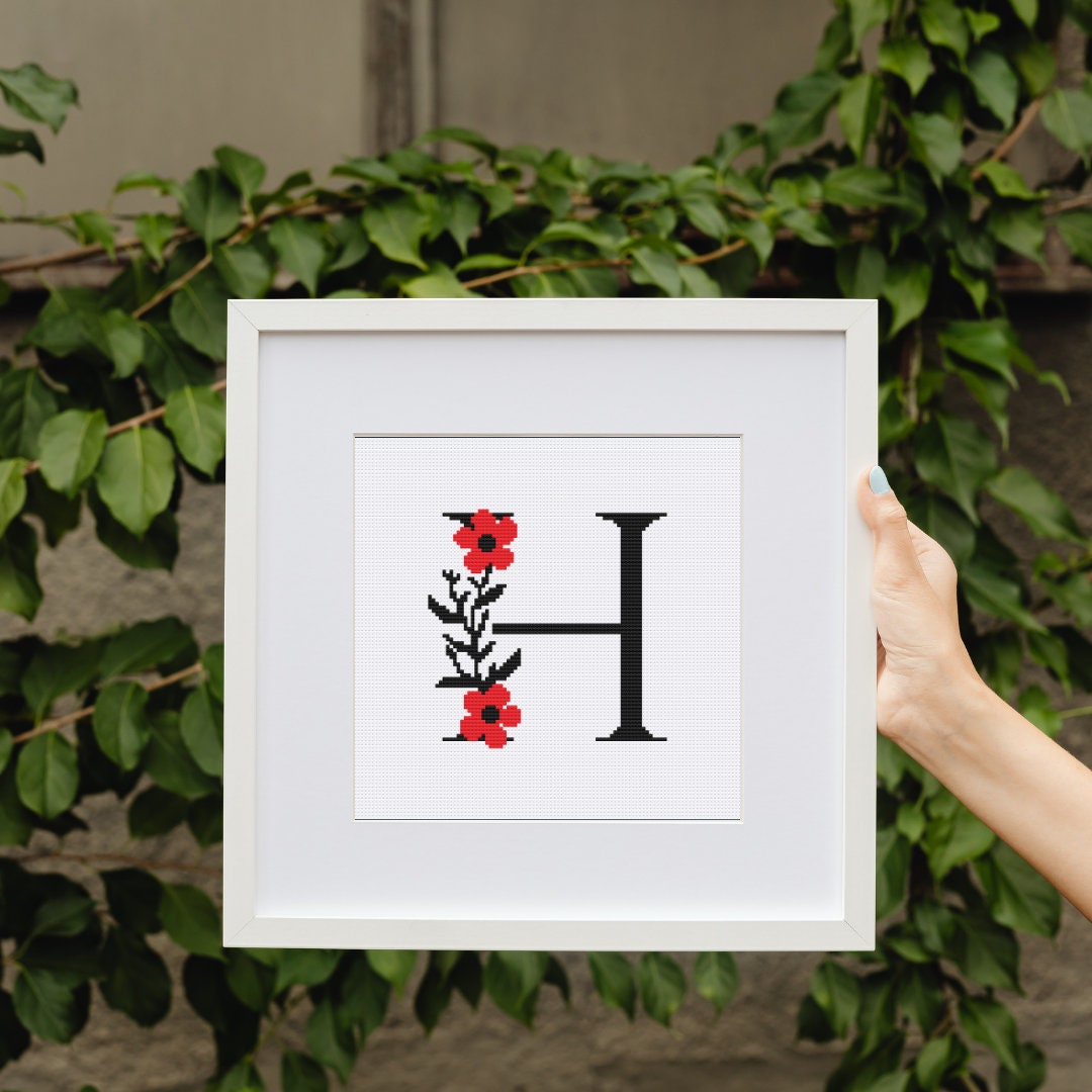 Floral Letter H Cross Stitch Pattern, Monogram H Cross Stitch, Initial ...