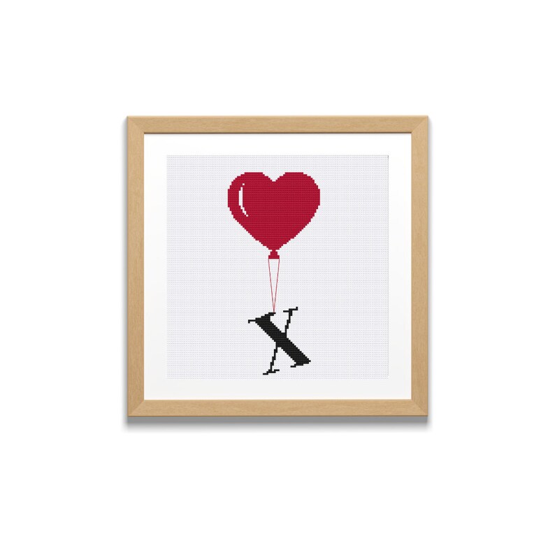 Letter X Cross Stitch Pattern, Heart Balloon X Cross Stitch, Initial ...