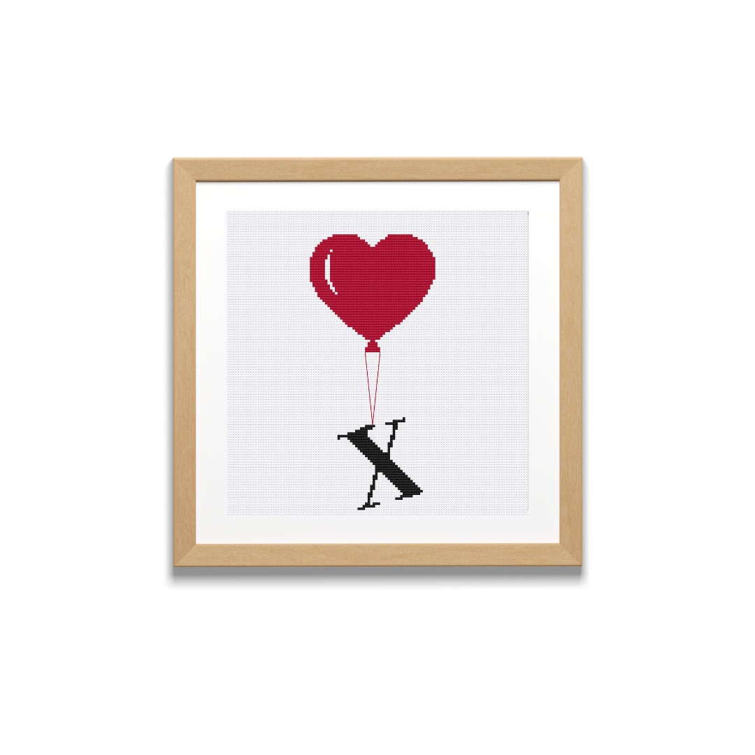 Letter X Cross Stitch Pattern, Heart Balloon X Cross Stitch, Initial ...
