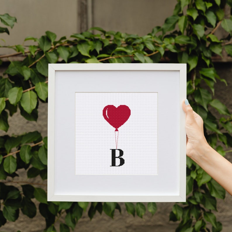 Letter B Cross Stitch Pattern, Heart Balloon B Cross Stitch, Initial ...