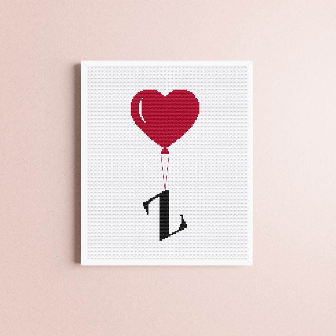 Letter Z Cross Stitch Pattern, Heart Balloon Z Cross Stitch, Initial ...