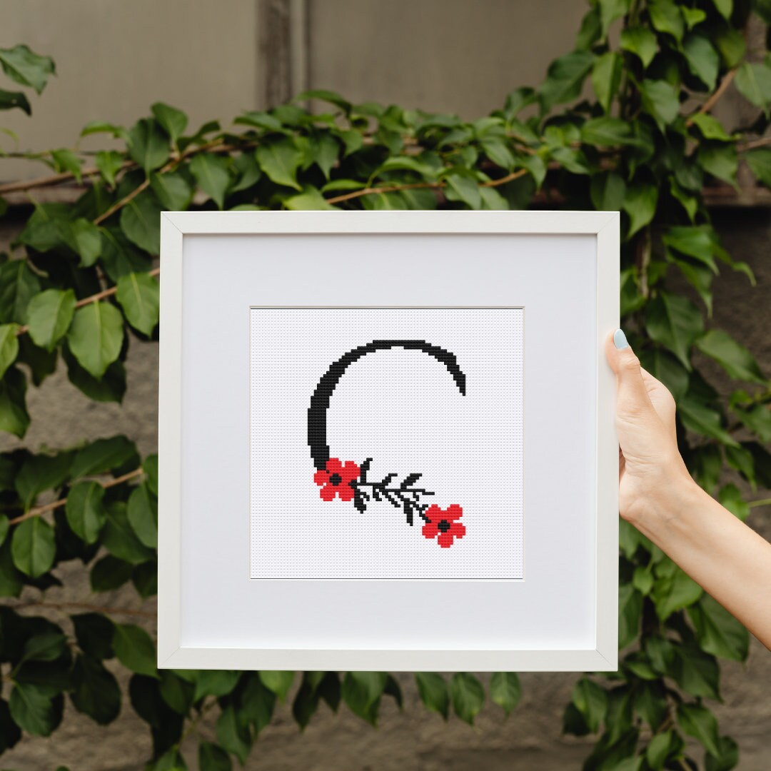 Floral Letter C Cross Stitch Pattern, Monogram C Cross Stitch, Initial ...