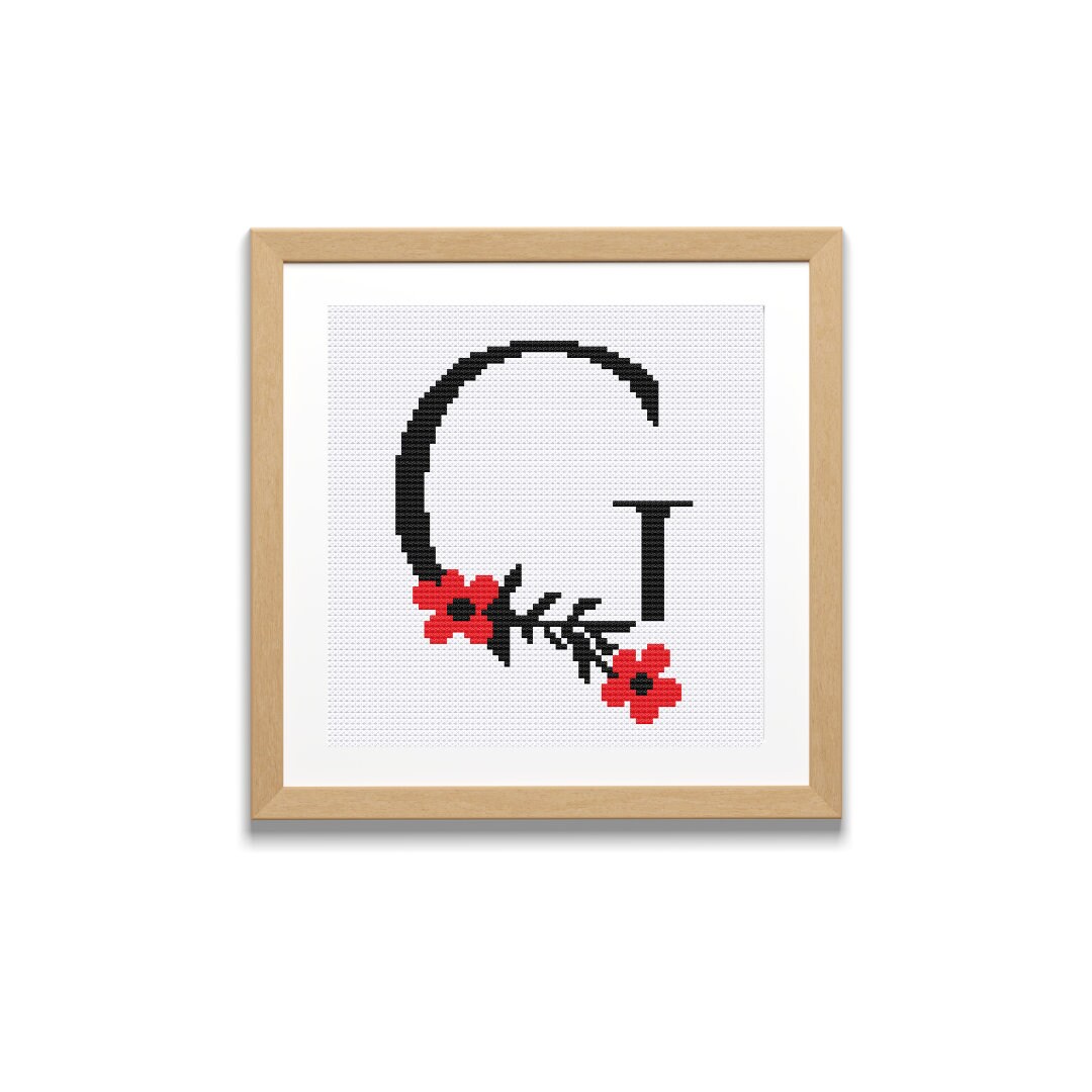 Floral Letter G Cross Stitch Pattern, Monogram G Cross Stitch, Initial ...