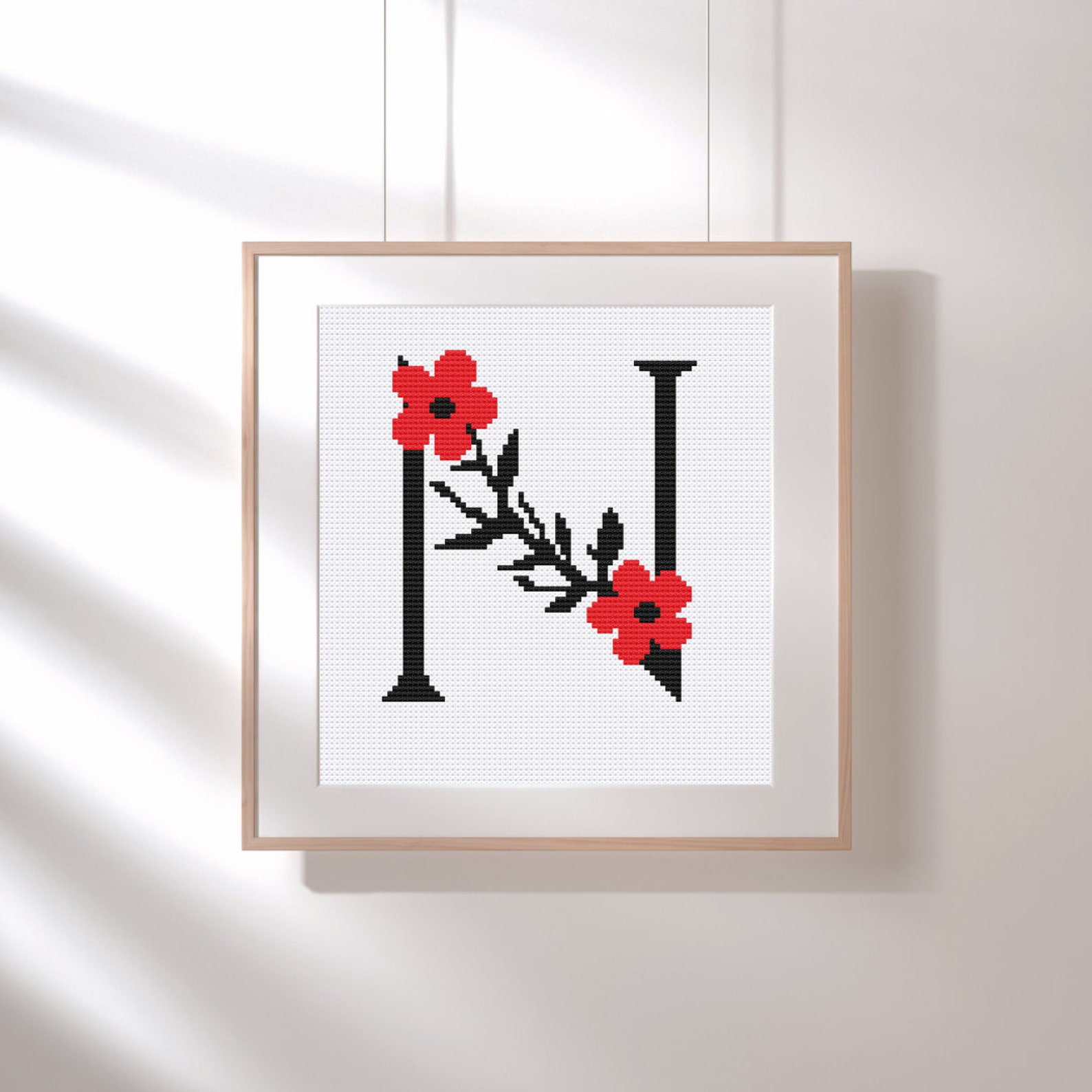 Floral Letter N Cross Stitch Pattern, Monogram N Cross Stitch, Initial ...