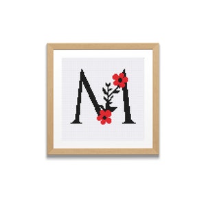 Floral Letter M Cross Stitch Pattern, Monogram M Cross Stitch, Initial ...