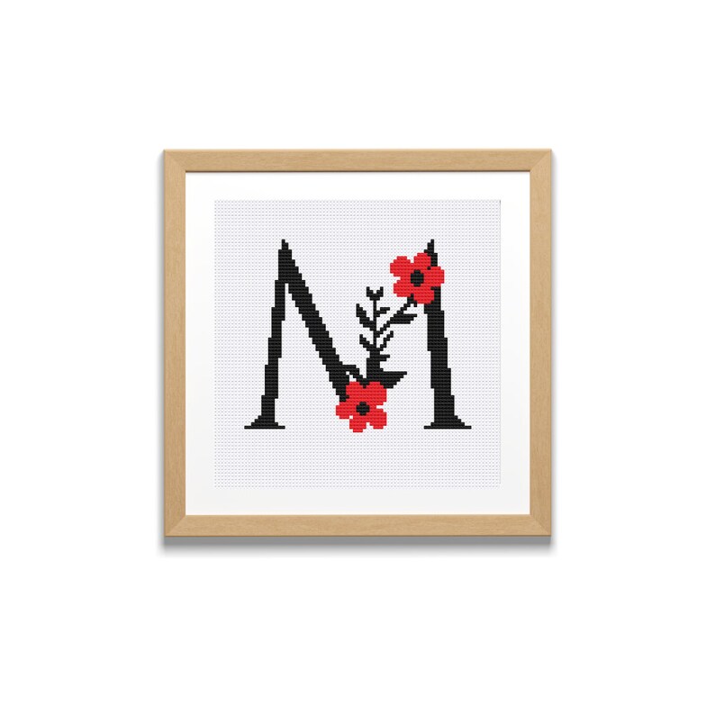 Floral Letter M Cross Stitch Pattern, Monogram M Cross Stitch, Initial ...