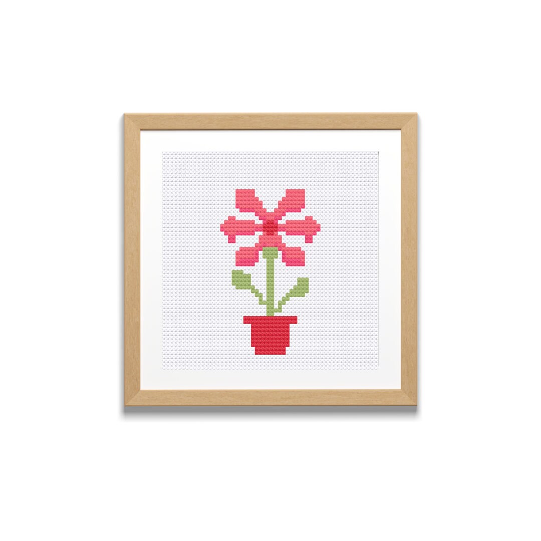 Mini Pink Flower Cross Stitch Pattern, Plant Lover Cross Stitch, Plant ...