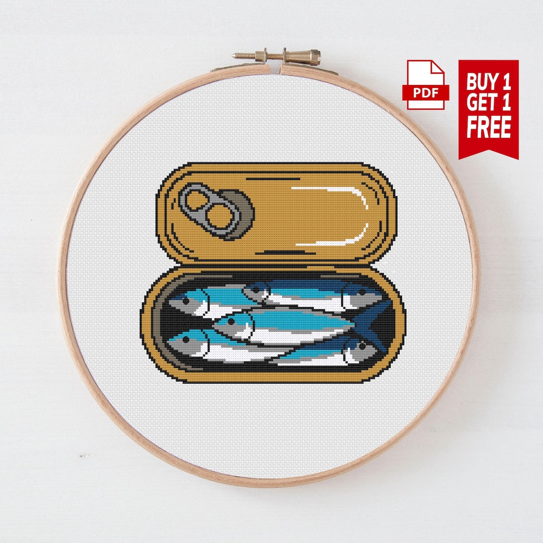 Sardines Can Cross Stitch Pattern, Easy Sardine Pattern, Sardine Home ...