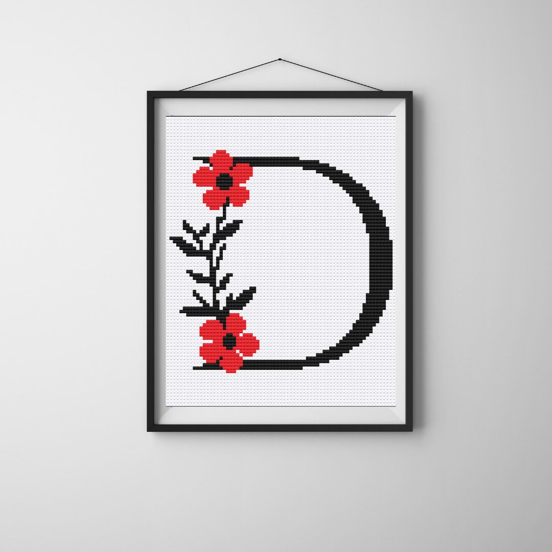 Floral Letter D Cross Stitch Pattern, Monogram D Cross Stitch, Initial ...