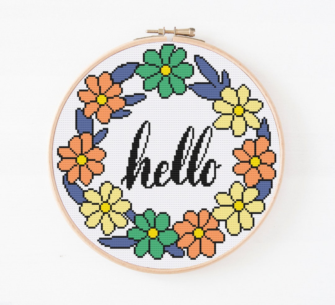 Hello Cross Stitch Pattern, Floral Cross Stitch, Funny Cross Stitch ...