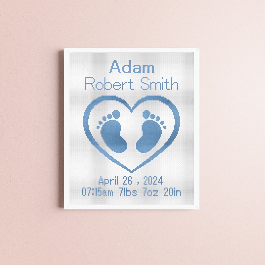 Boy Baby Birth Cross Stitch, Baby Announcement Cross Stitch, Baby ...